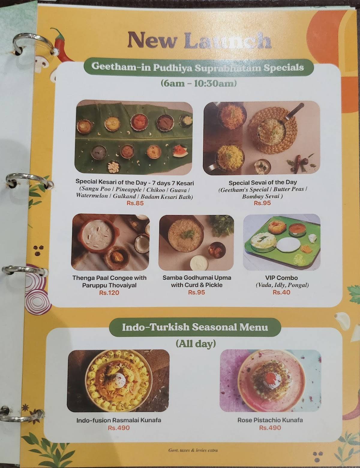 Menu at Geetham Veg Restaurant, Chennai, 8/7