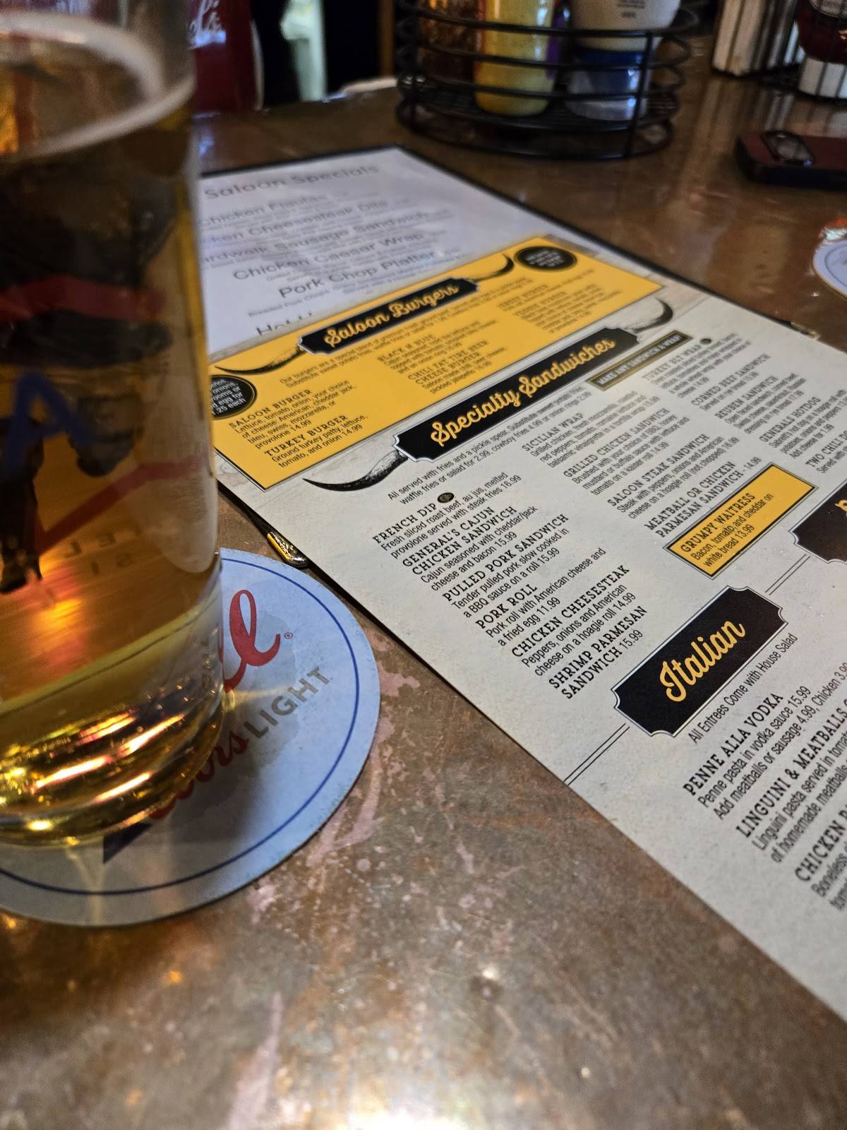 Menu at General Saloon pub & bar, Old Bridge Township