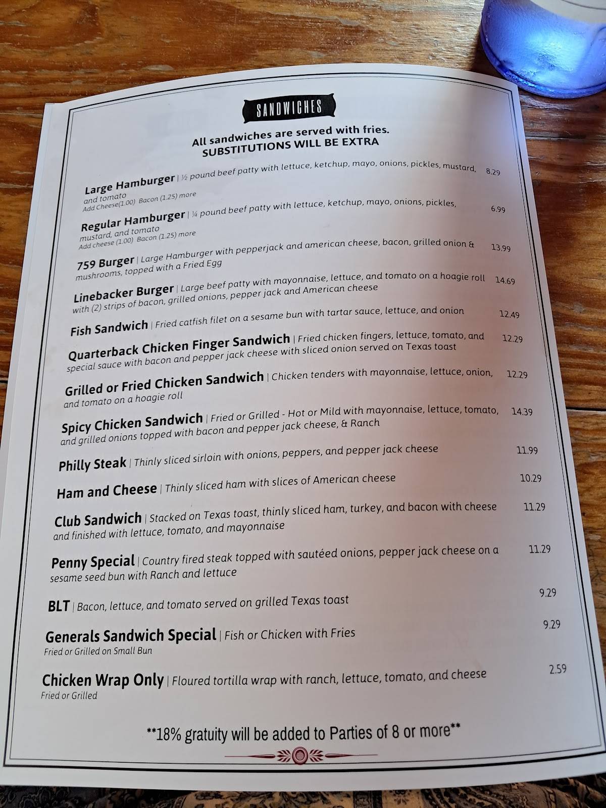 Menu at General's Cafe, New Site, AL-22