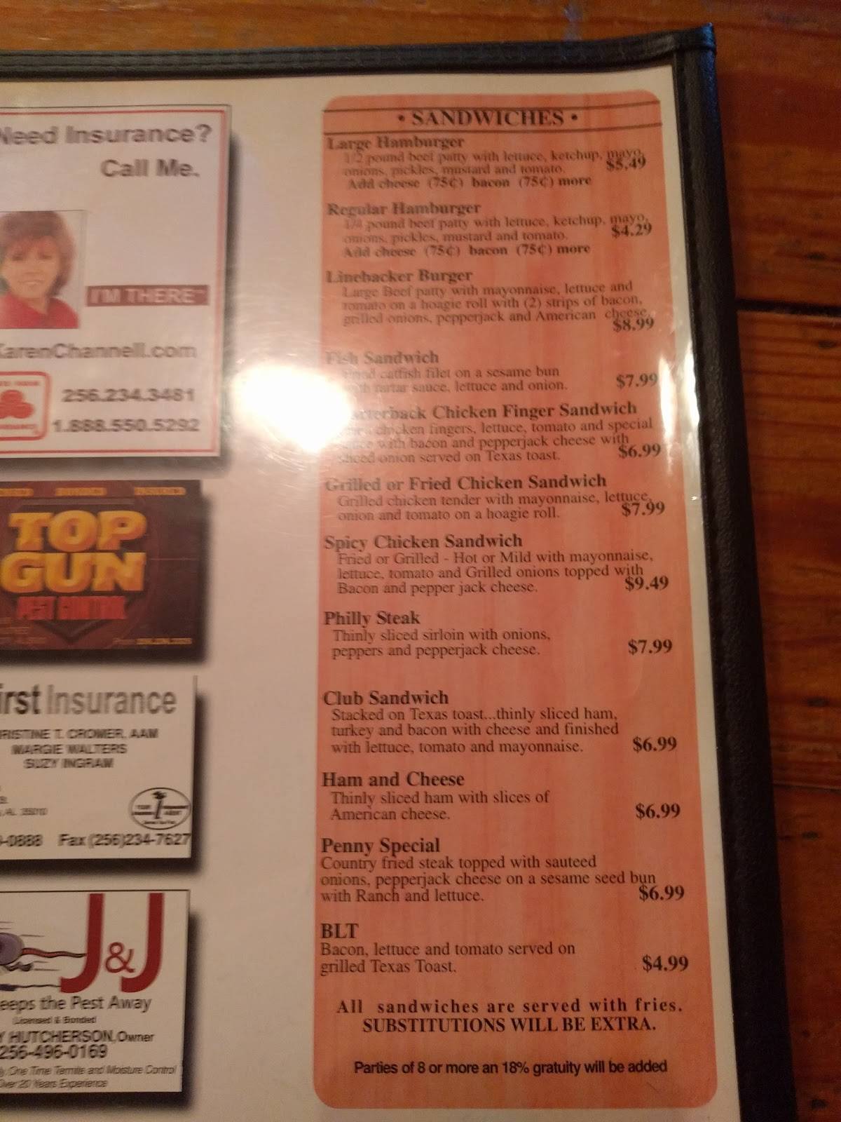 Menu at General's Cafe, New Site, AL-22
