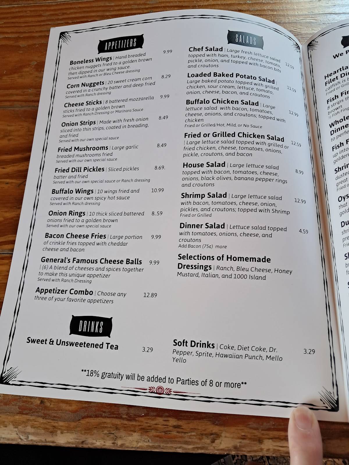 Menu at General's Cafe, New Site, AL-22