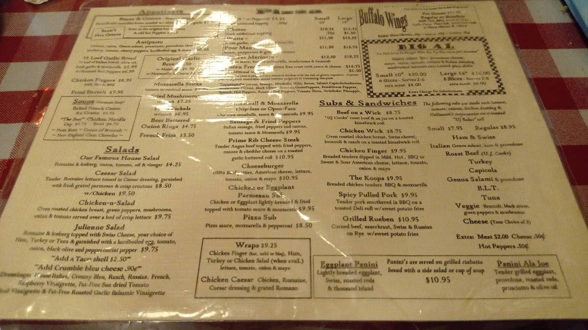 Menu at Uncle Joe's Pizzeria, Geneva