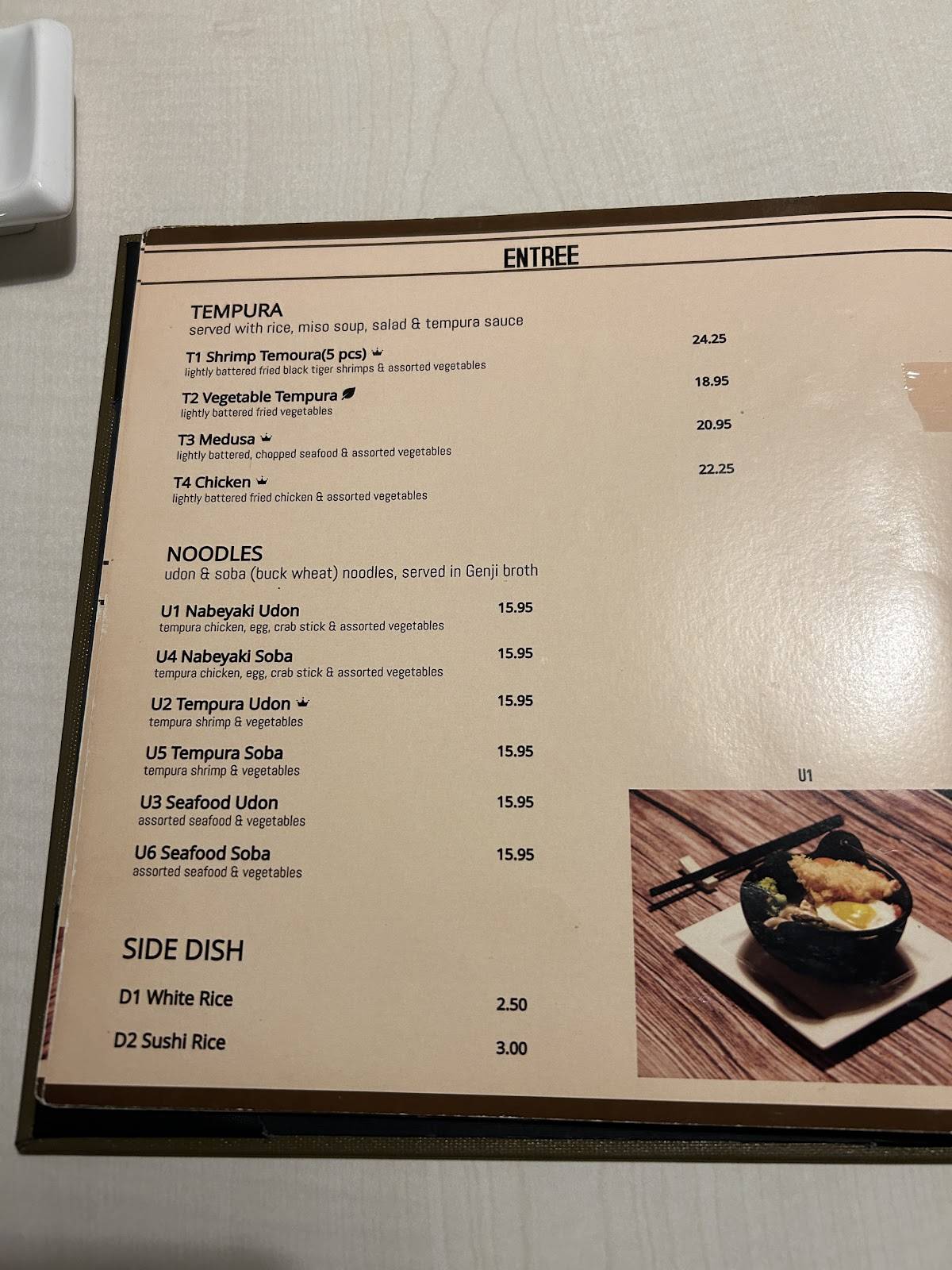 Menu at Genji Japanese Restaurant, Ottawa