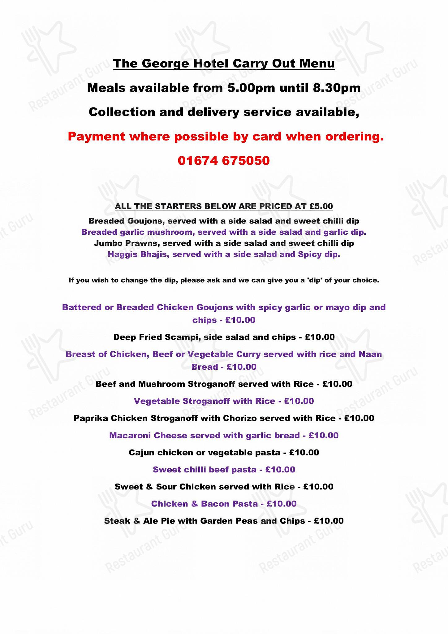 Menu at The George Hotel restaurant, Montrose