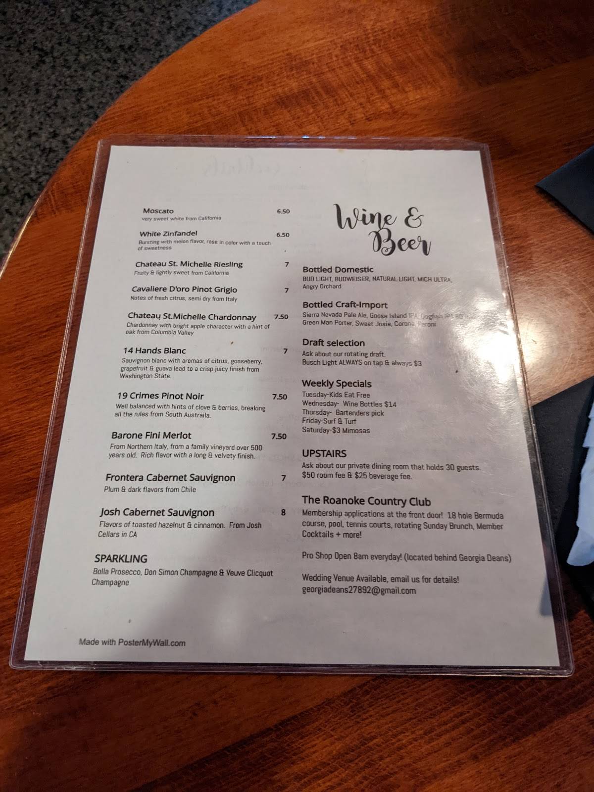 Menu at Georgia Deans restaurant & bar, Williamston