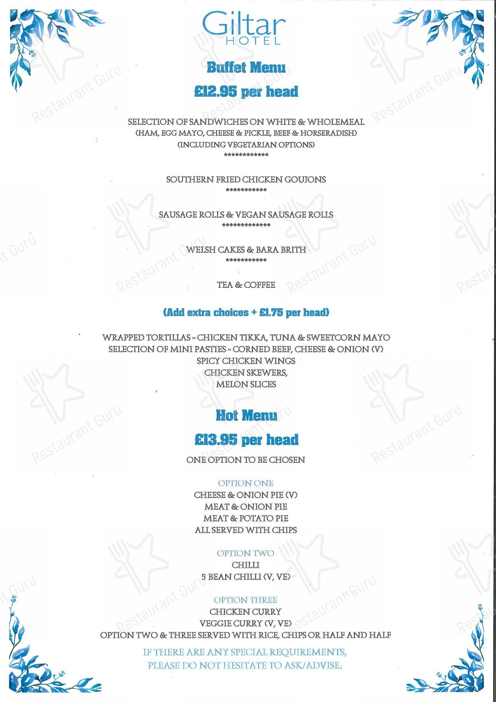 Menu at Giltar Hotel pub & bar, Tenby