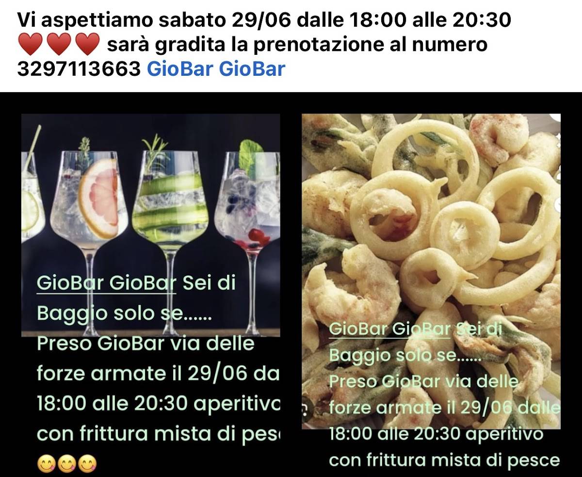 Speisekarte von Gio bar, Mailand, Via delle Forze Armate