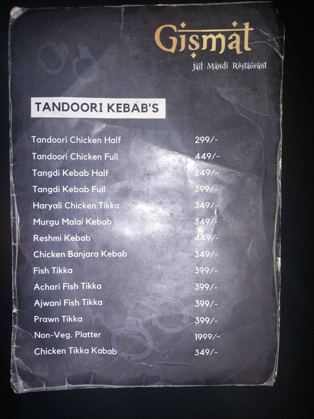 Menu at Gismat Jail Mandi Restaurant, Hyderabad, 3rd floor westside ...