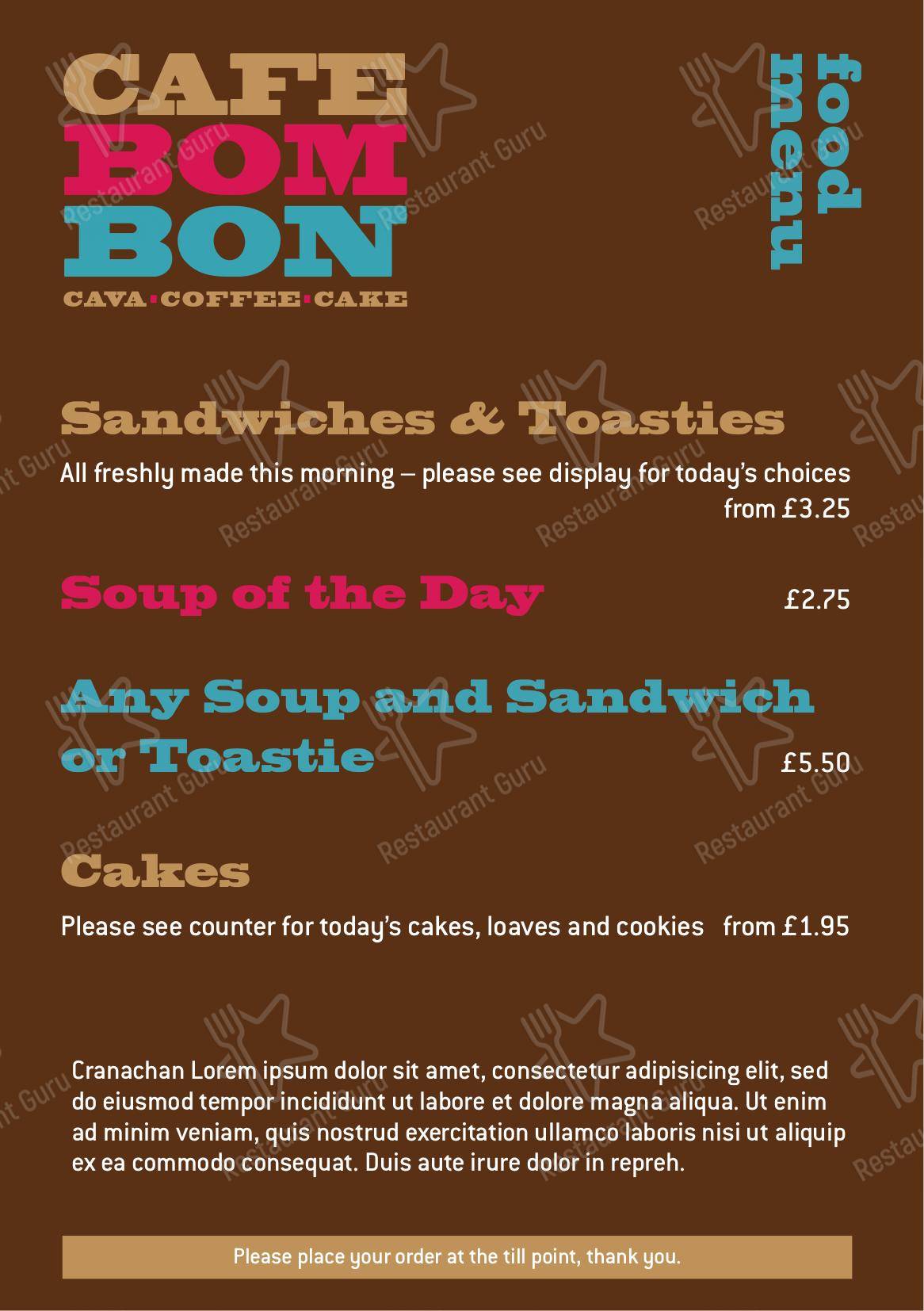 Carta de Cafe Bombon, Glasgow