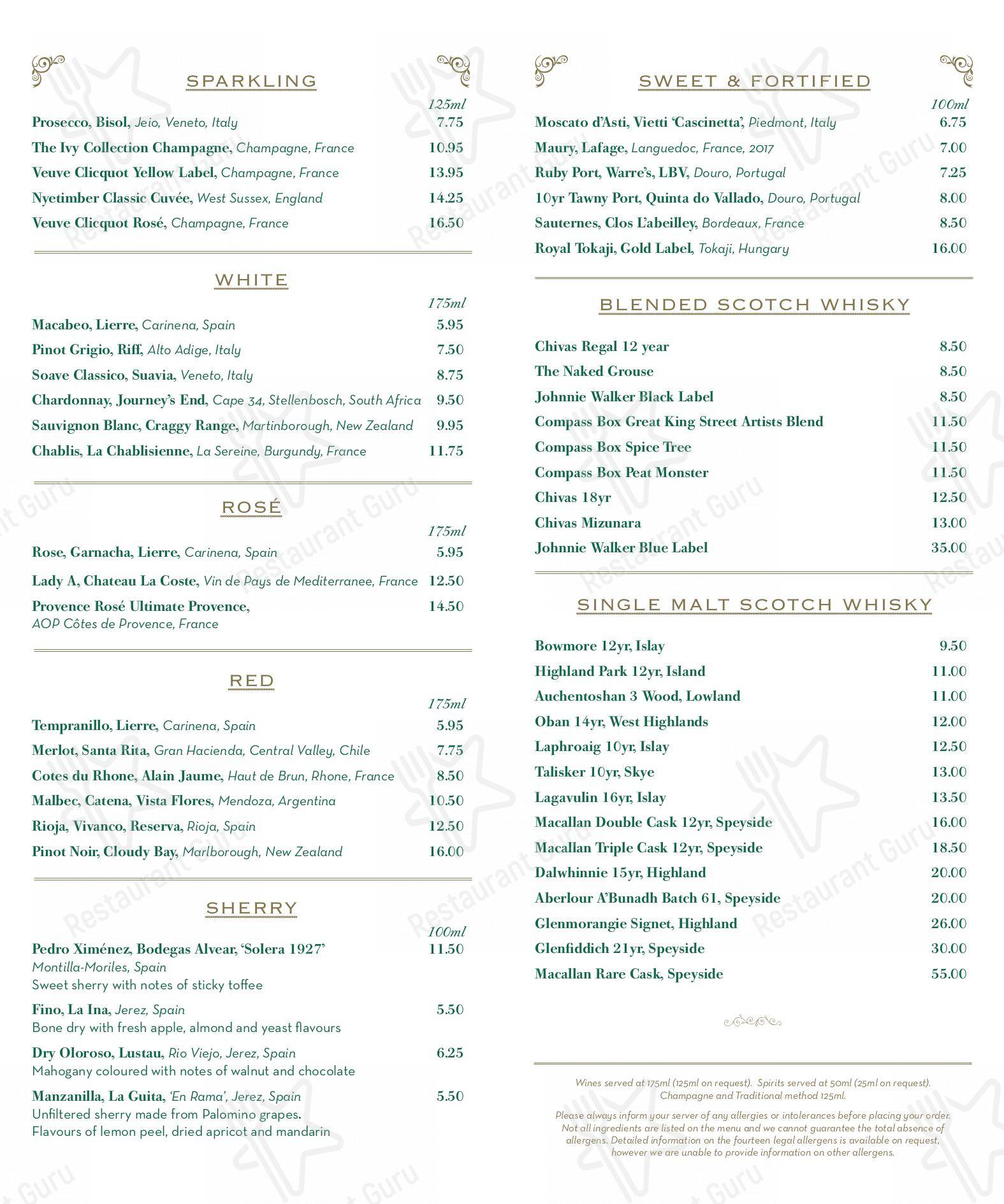 Menu at The Ivy Buchanan Street, Glasgow restaurant, Glasgow, 106 ...