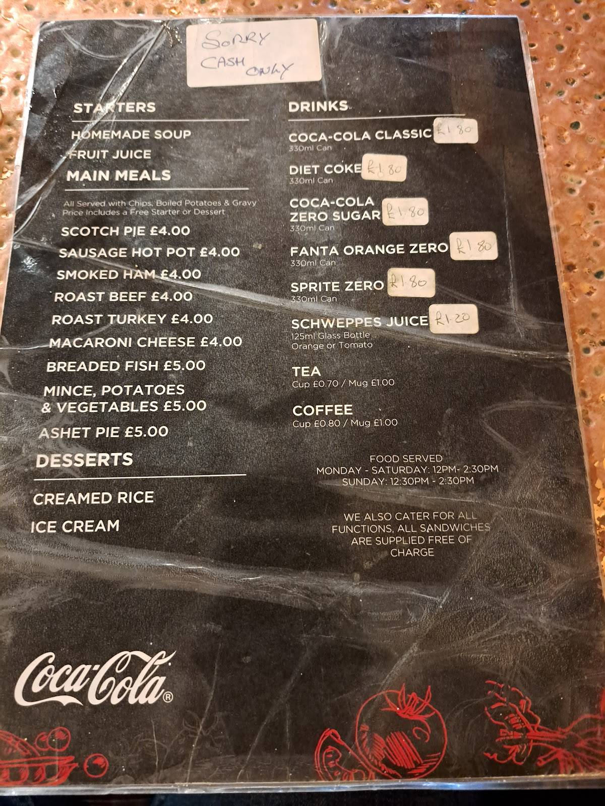 Menu at The Star Bar, Glasgow, 537-539 Eglinton St
