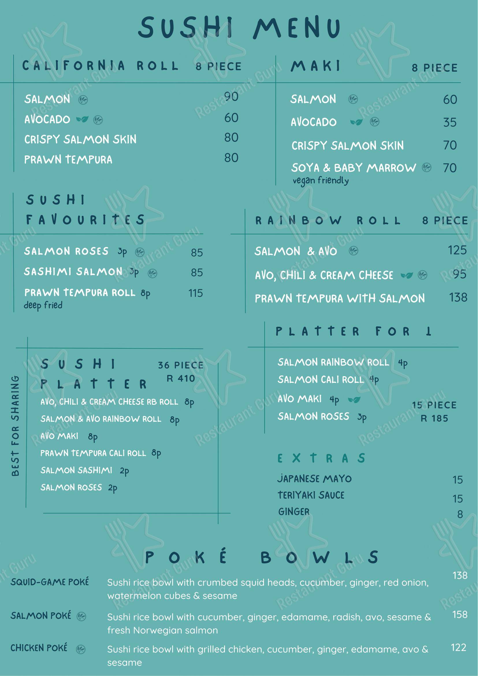 Menu at Glentana Café restaurant, Groot Brakrivier