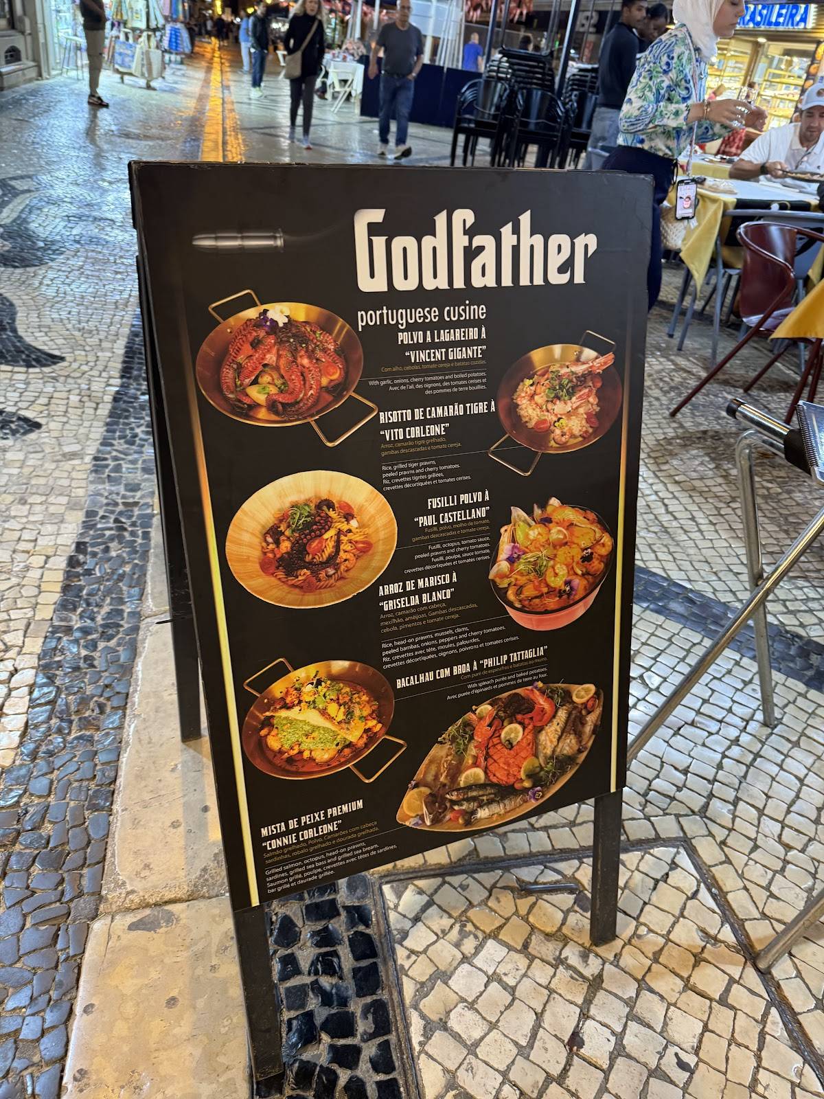 Menu at Godfather restaurant, Lisbon