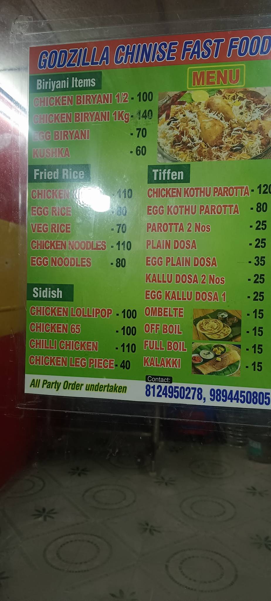 Menu at Godzilla fast foods, Manavalanagar