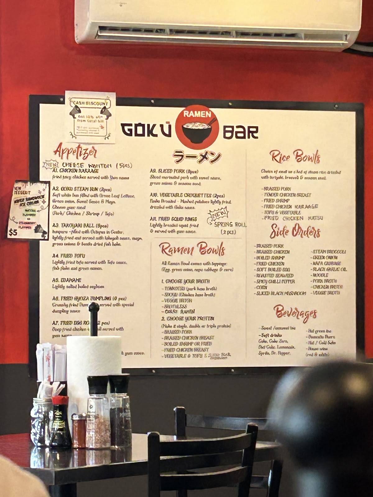 Menu at Gokū Ramen Bar, Maumelle