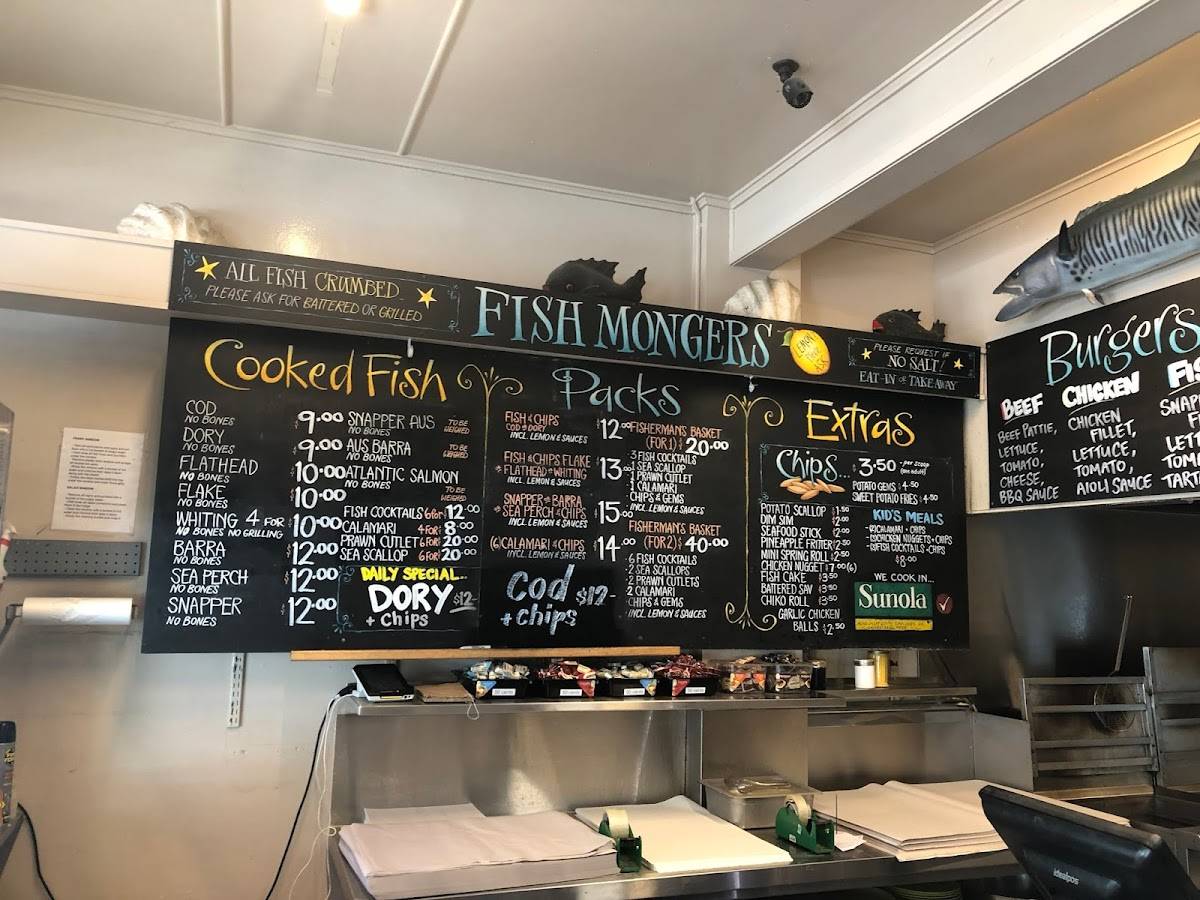 Menu at Burleigh Heads Fishmongers restaurant, Burleigh Heads