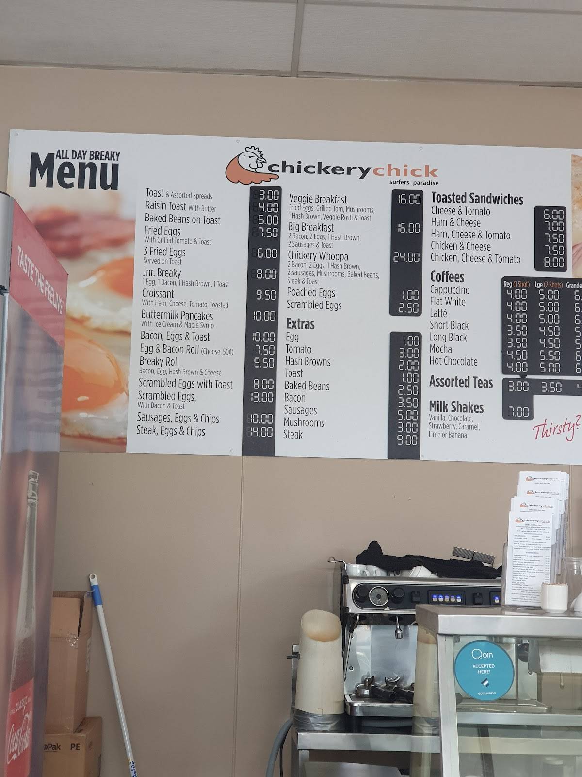 Menu at Chickery Chick restaurant, Surfers Paradise