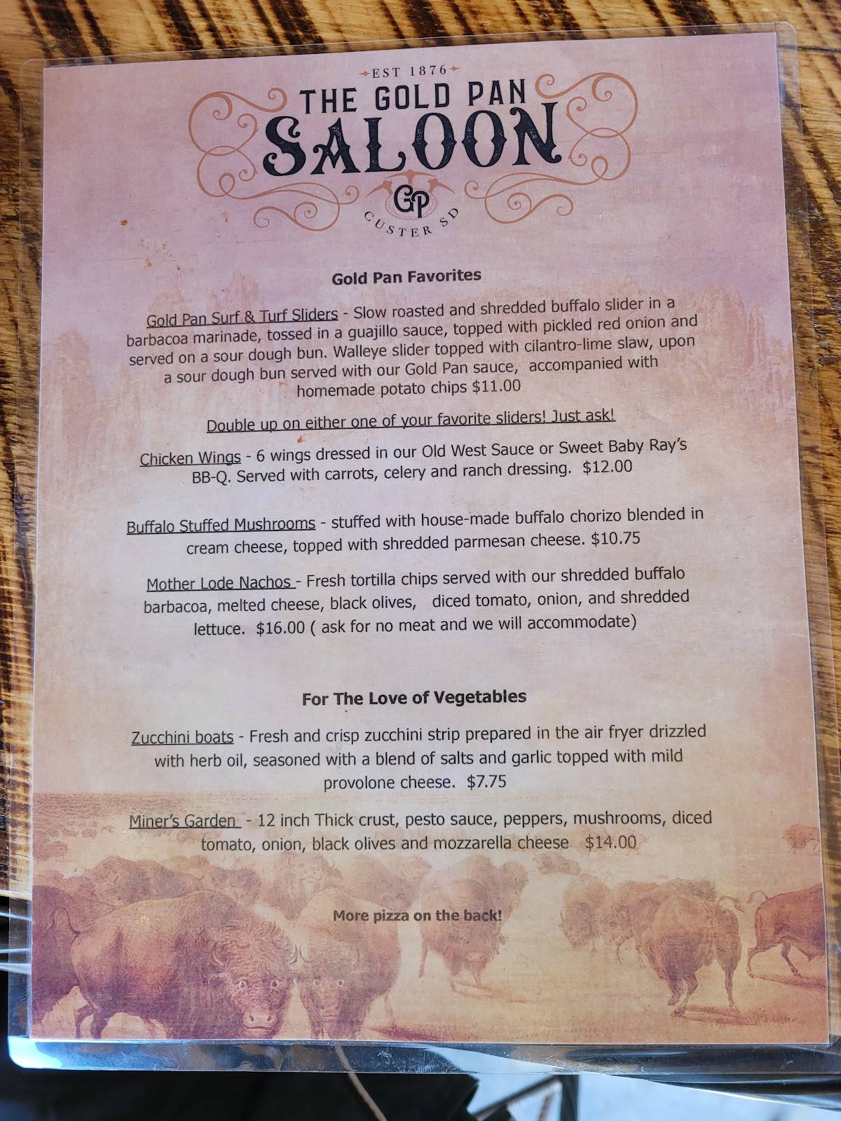 Menu at Gold Pan Saloon Custer pub & bar, Custer, 508 Mt Rushmore Rd