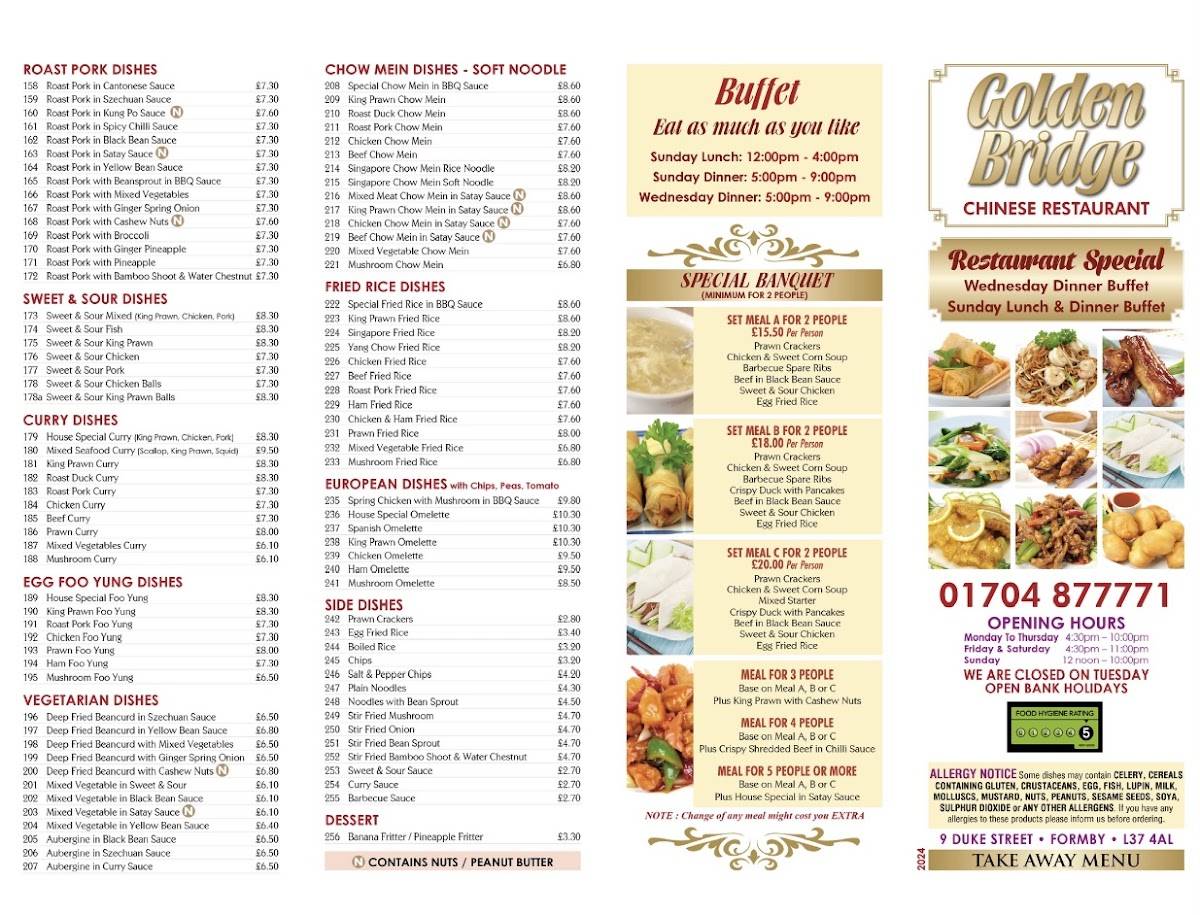 Menu at Golden Bridge restaurant, Liverpool, 9 Duke St
