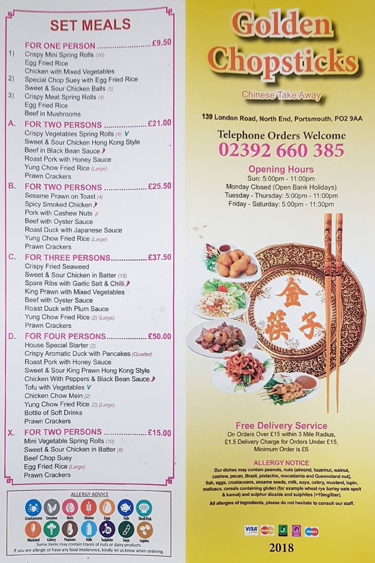 Menu at Golden Chopsticks fast food, Portsmouth