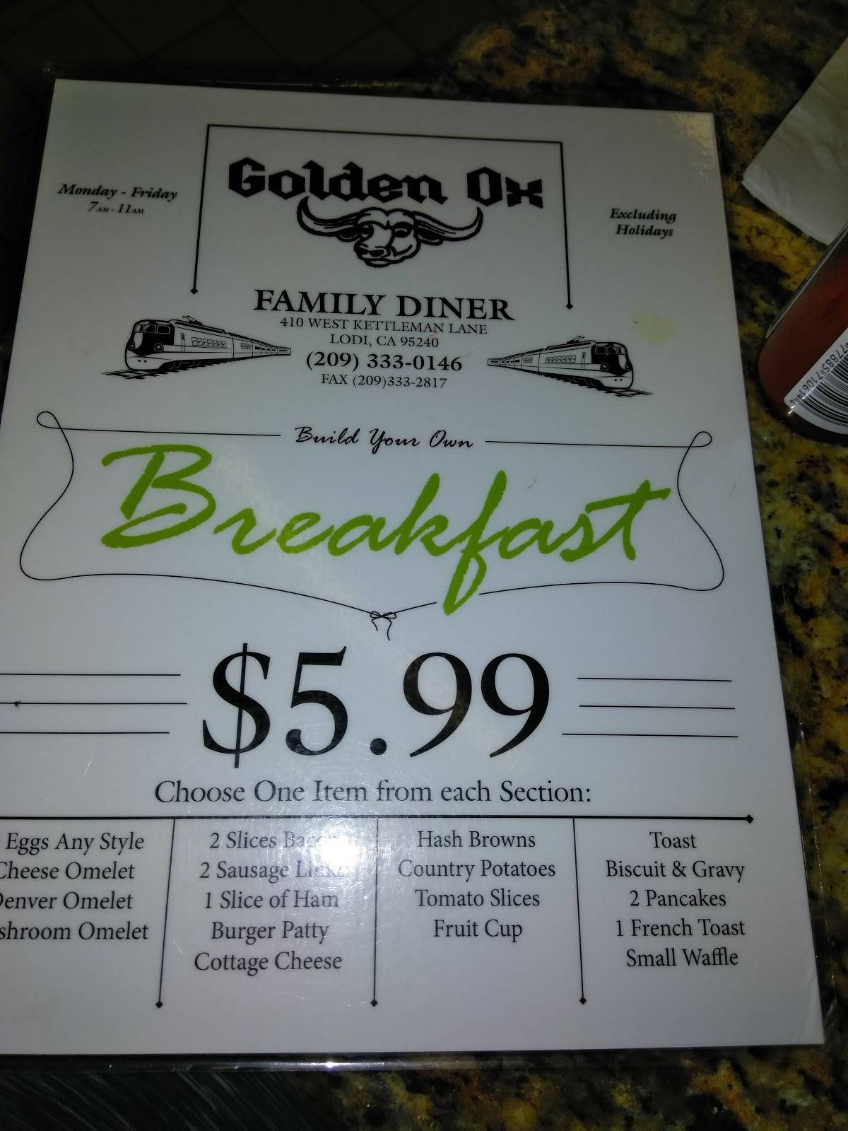 Menu at Golden Ox Family Diner restaurant, Lodi