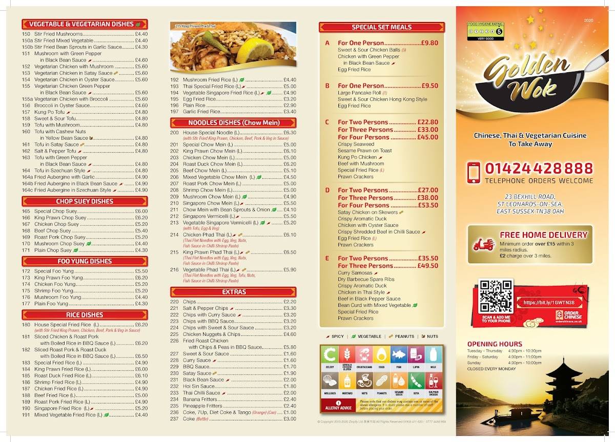 Menu at Golden Wok fast food, Saint Leonards