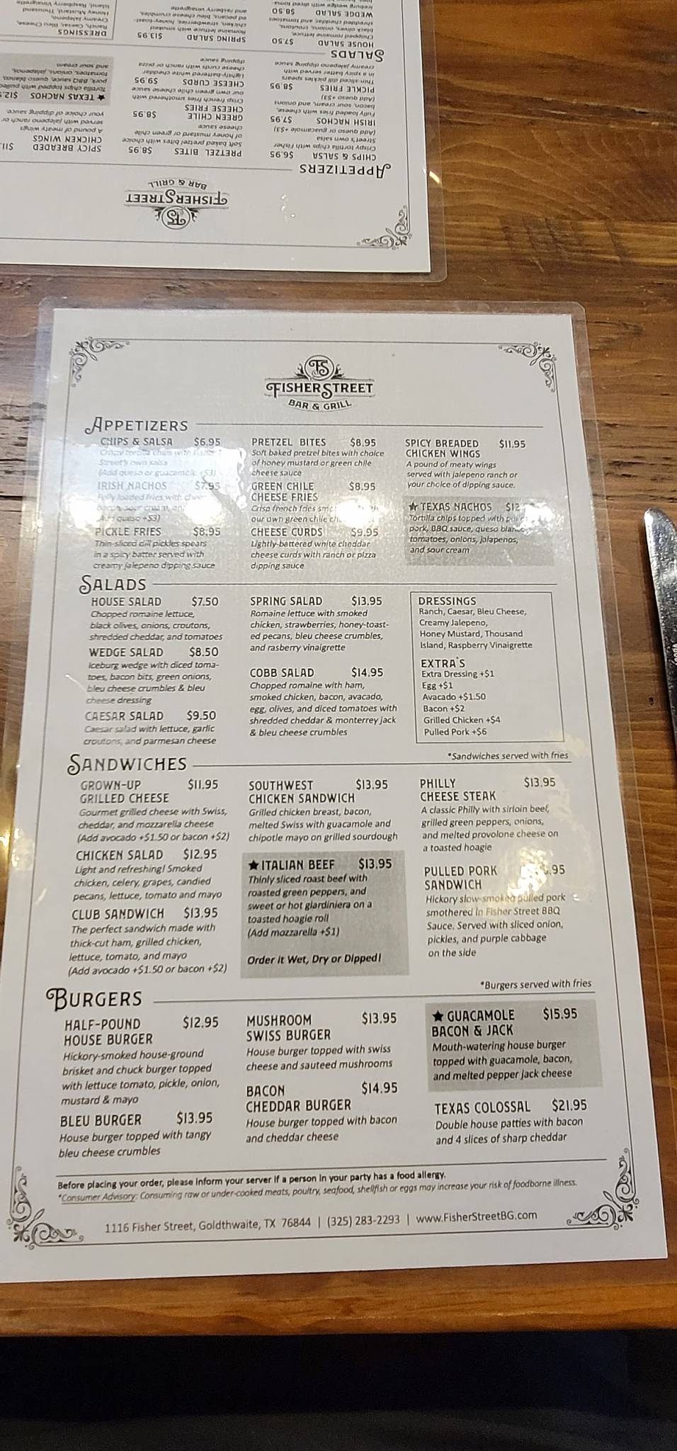Menu at Fisher Street Bar and Grill, Goldthwaite