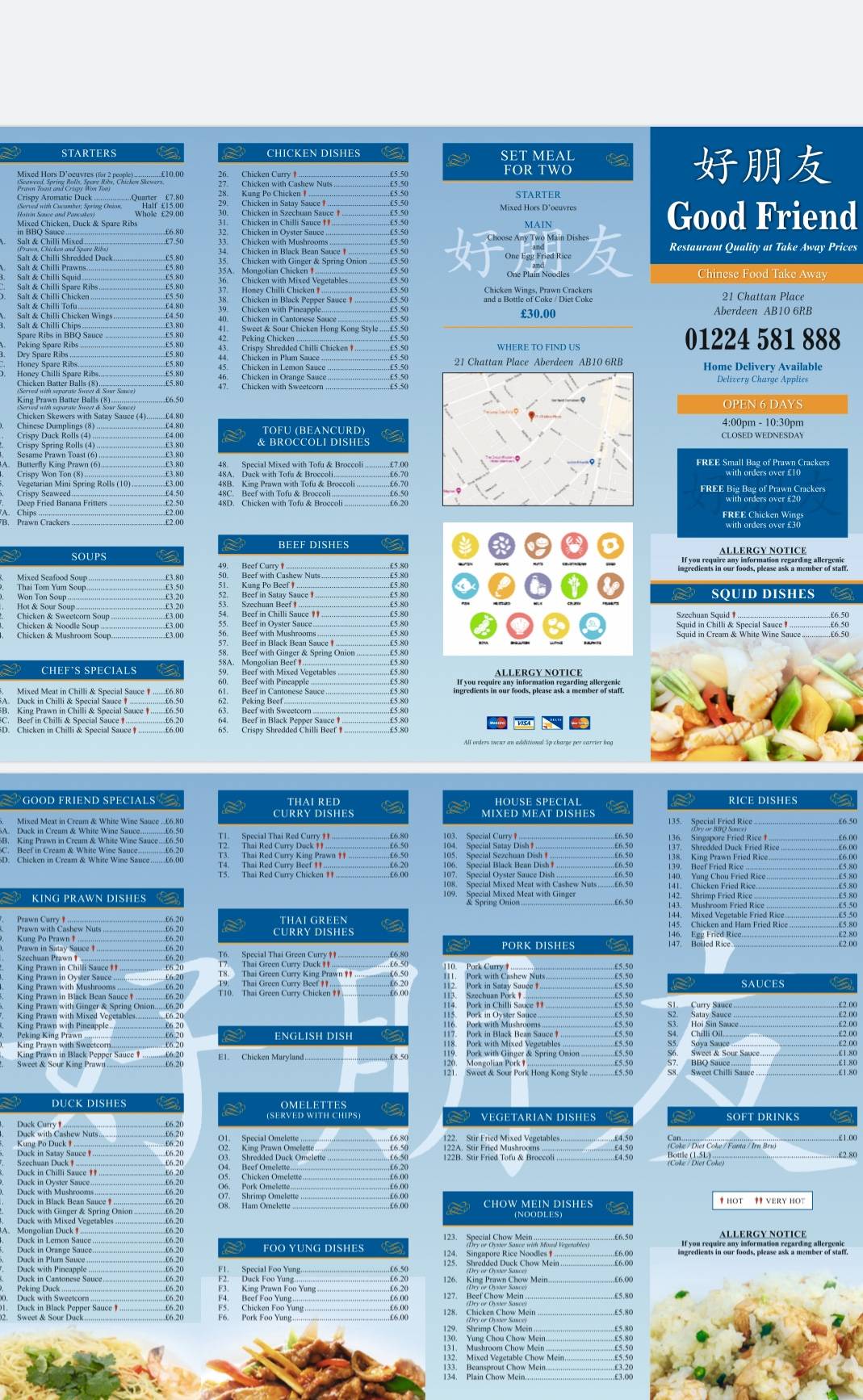 Menu at Good Friend restaurant, Aberdeen