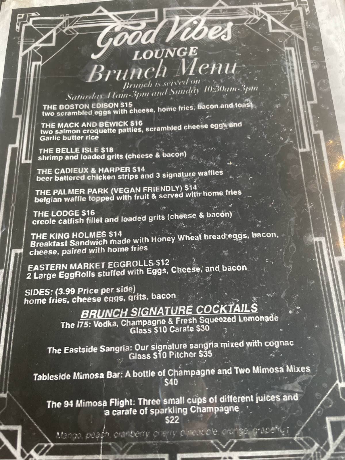 Menu at Good Vibes Lounge pub & bar, Detroit