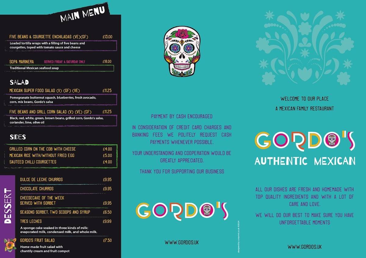 Menu at Gordos restaurant, Guildford