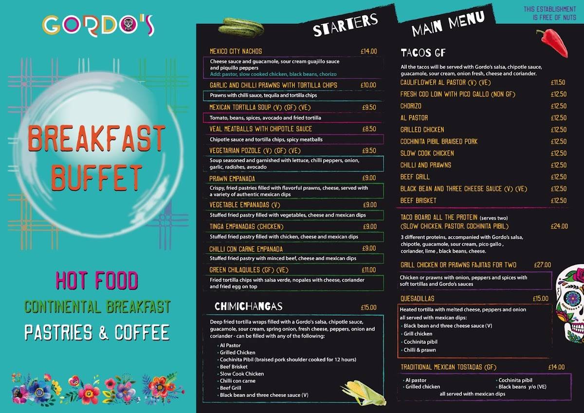 Menu at Gordos restaurant, Guildford