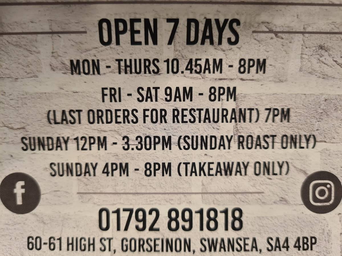 Menu at Roma 2000 restaurant, Llangennech