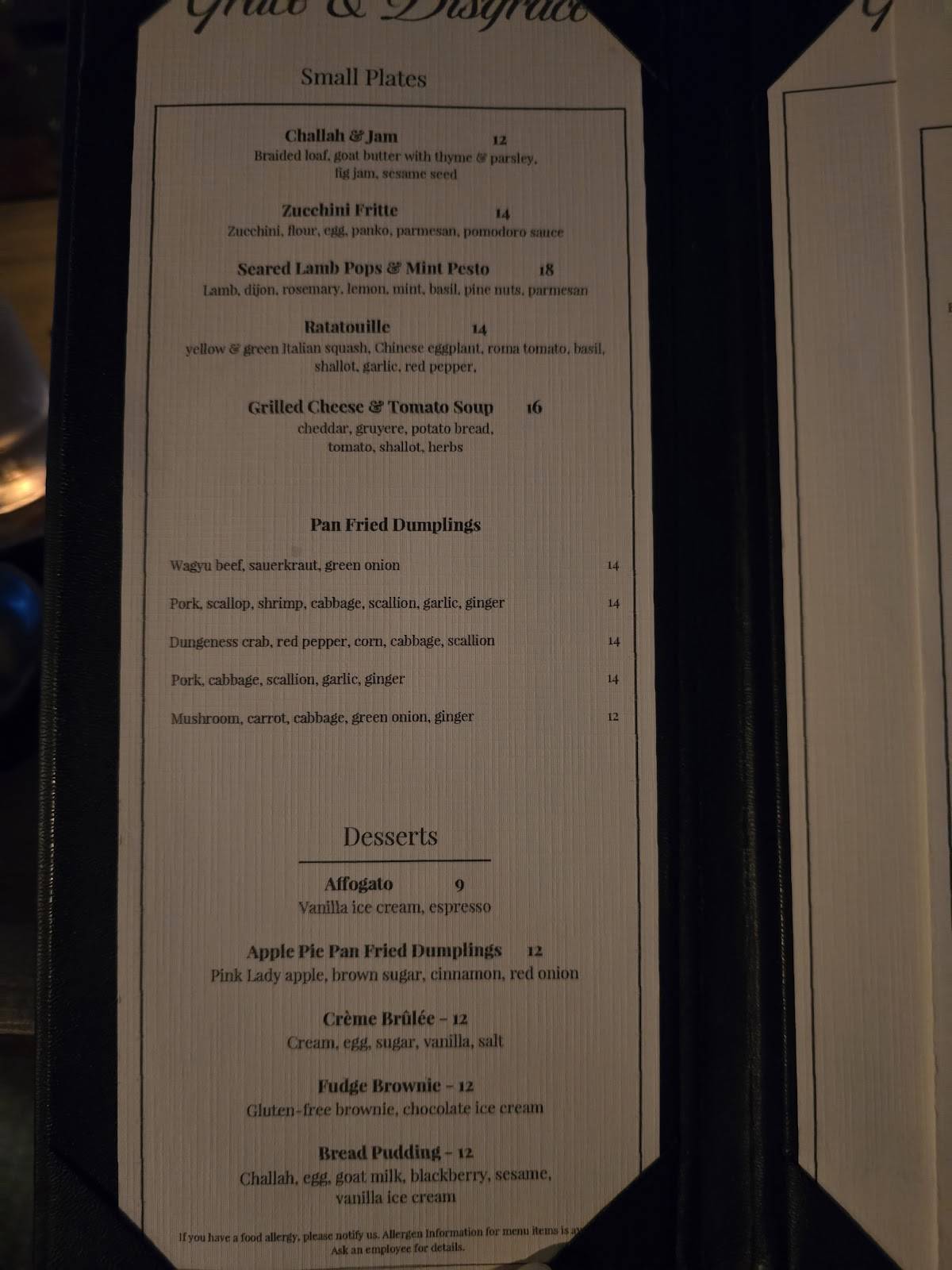 Menu at Grace & Disgrace pub & bar, Rochester