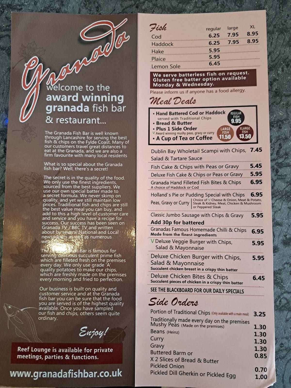 Menu at Granada Fish Bar & Restaurant, Fleetwood, 5 N Albert St