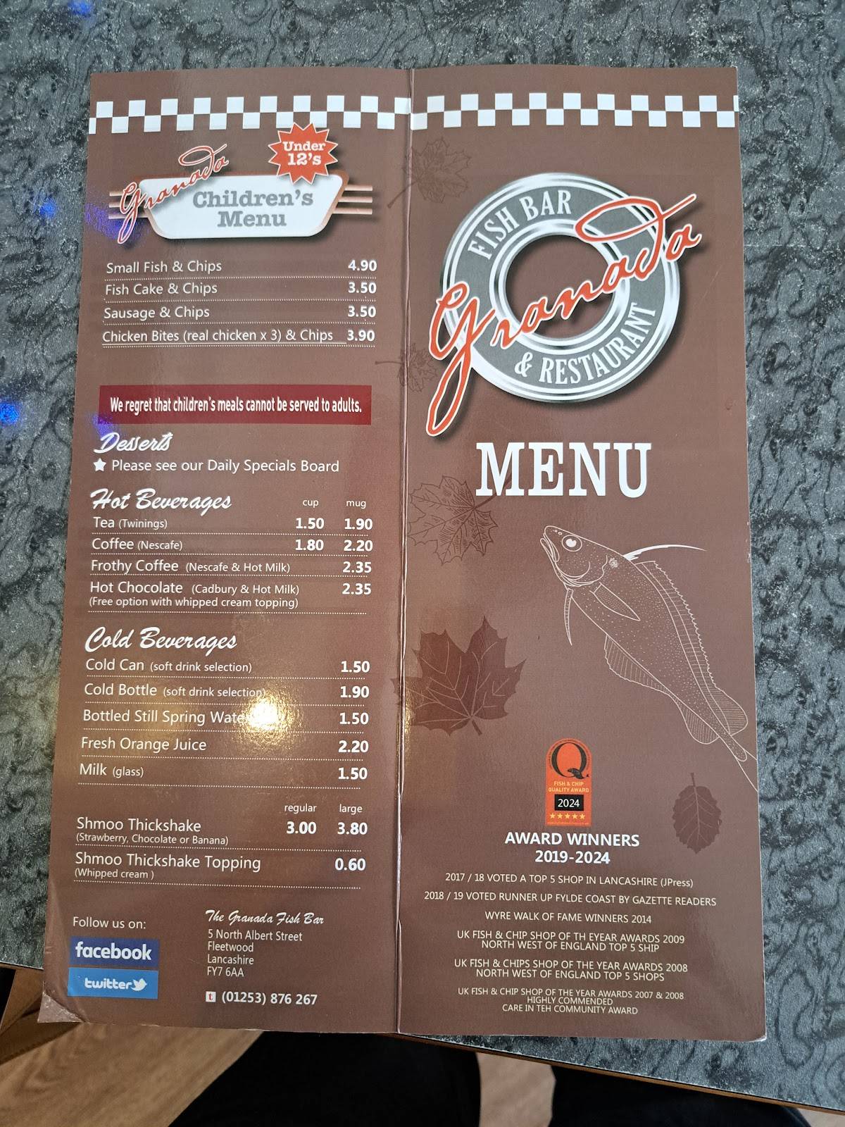 Menu at Granada Fish Bar & Restaurant, Fleetwood, 5 N Albert St