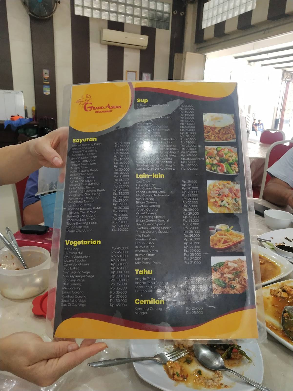 Menu at Grand Asean restaurant, Pematangsiantar