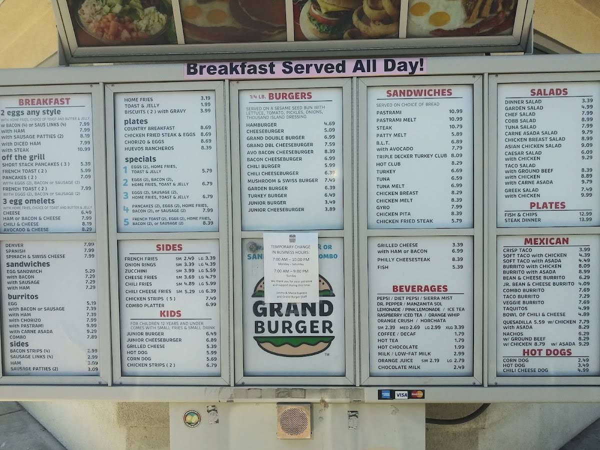 Menu at Grand Burger restaurant, Rancho Cucamonga