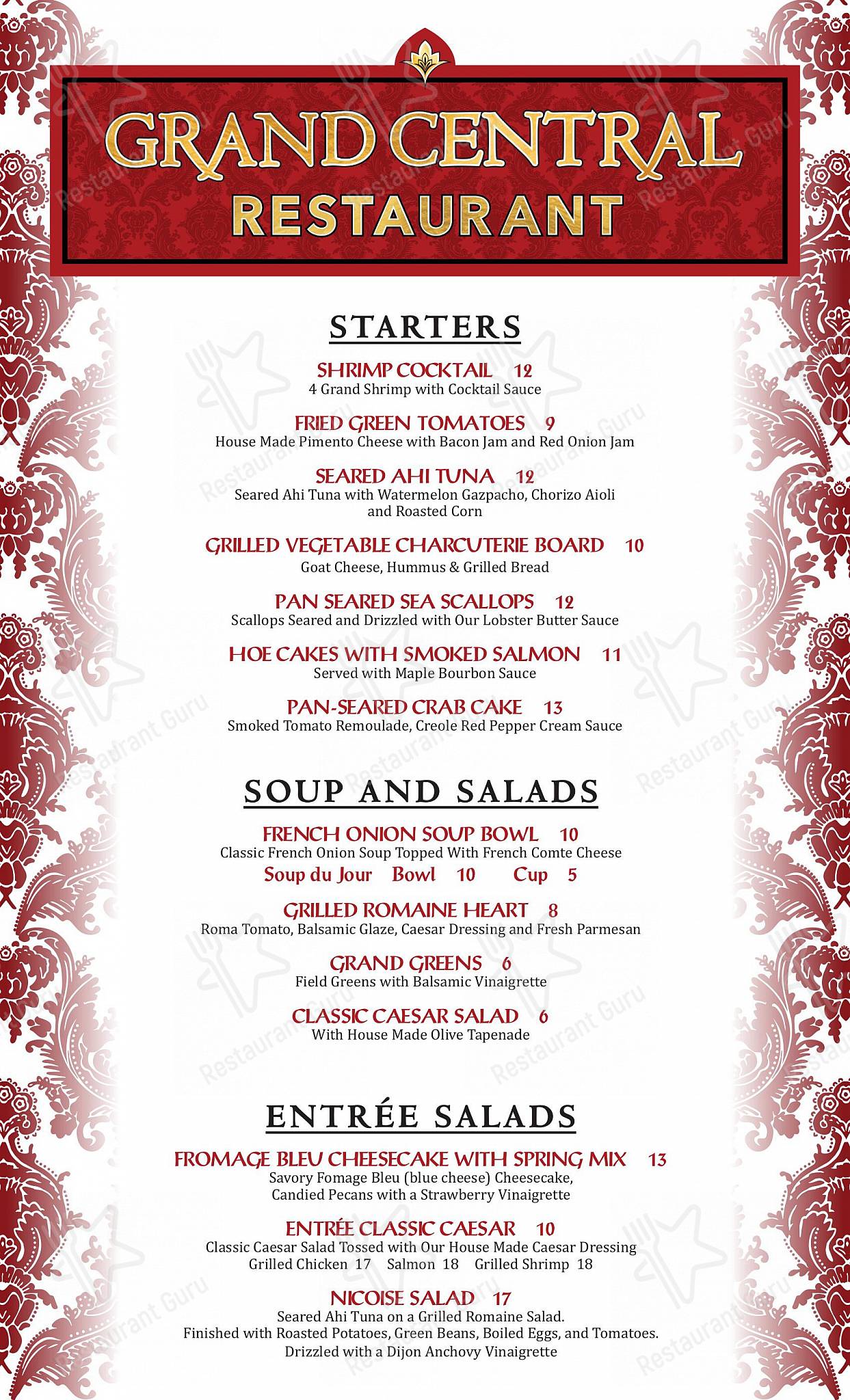 Menu at Grand Central Restaurant and Taverne, Eureka Springs