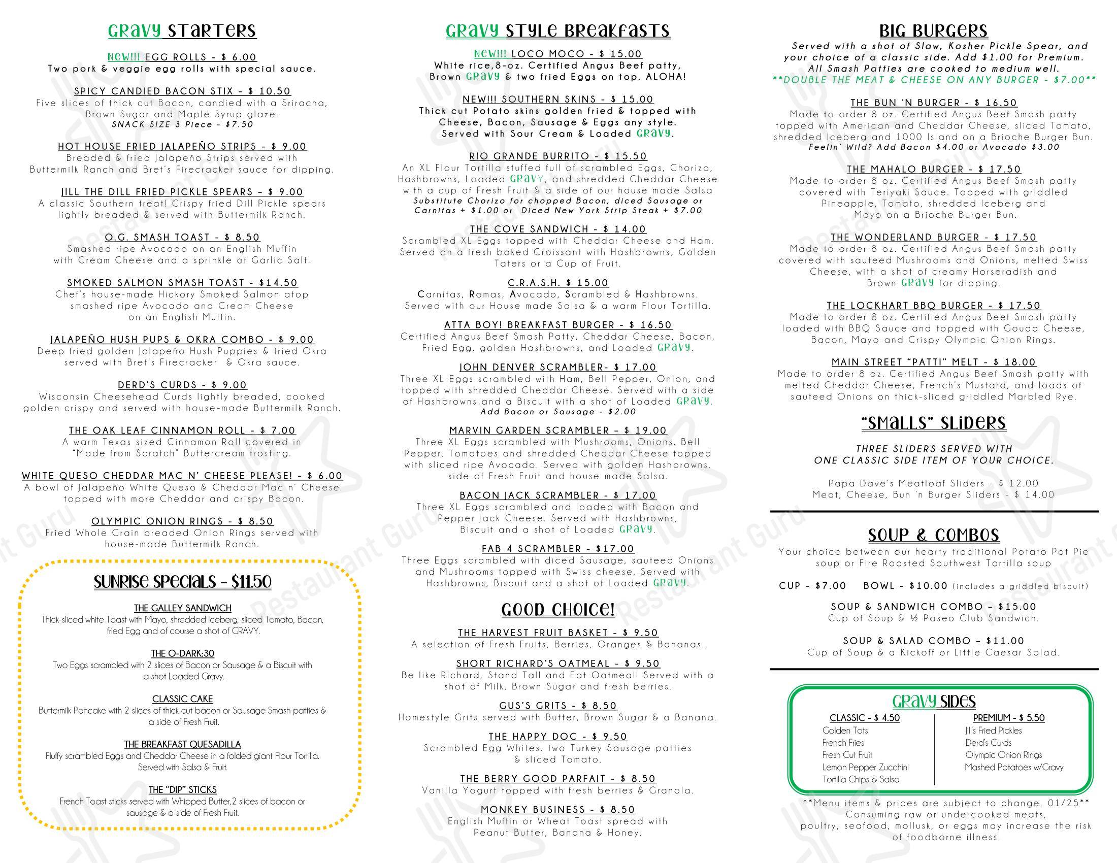 Menu at Gravy & More desserts, Red Oak