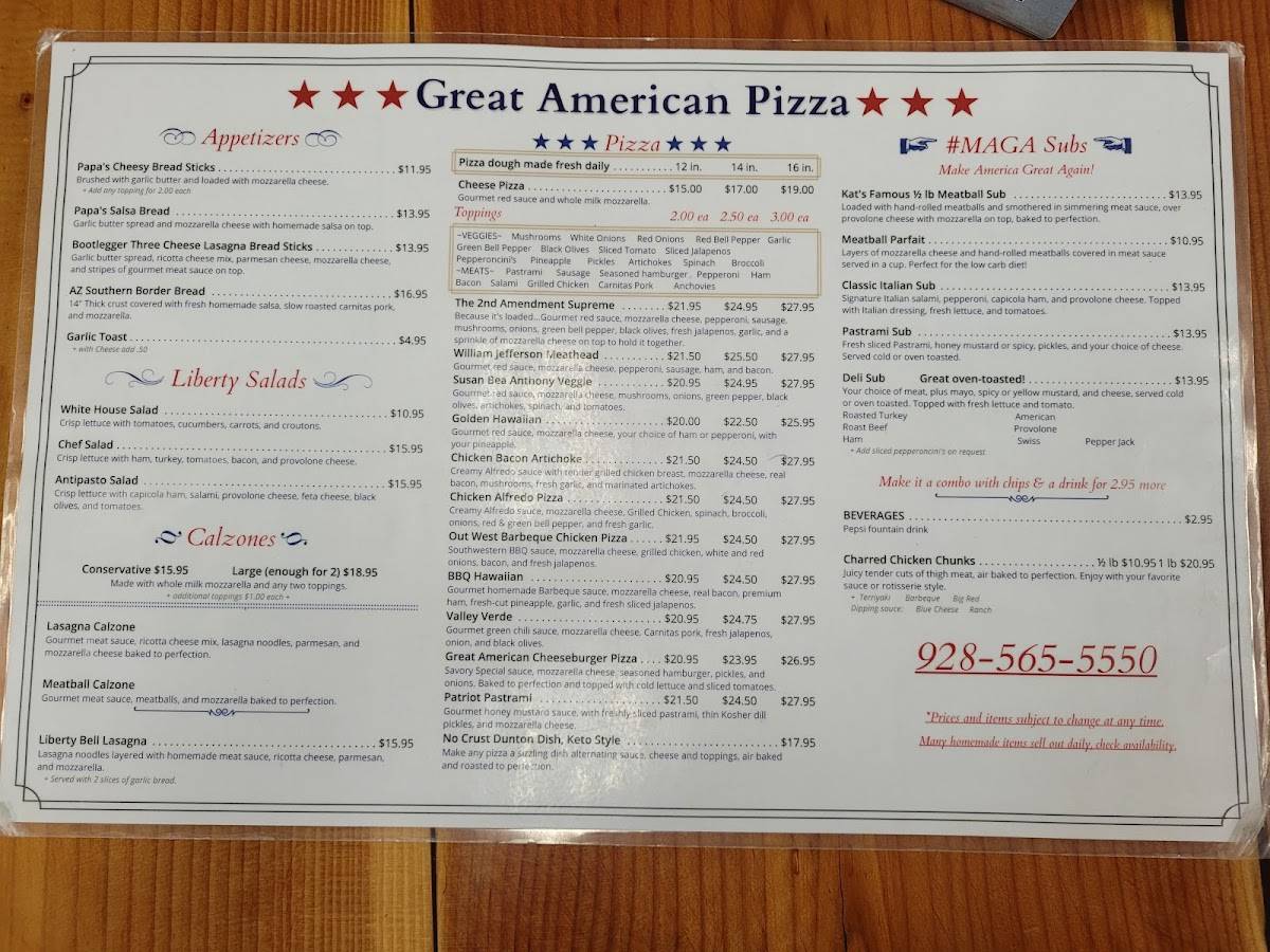 Menu at Great American Pizza and Subs pizzeria, Golden Valley