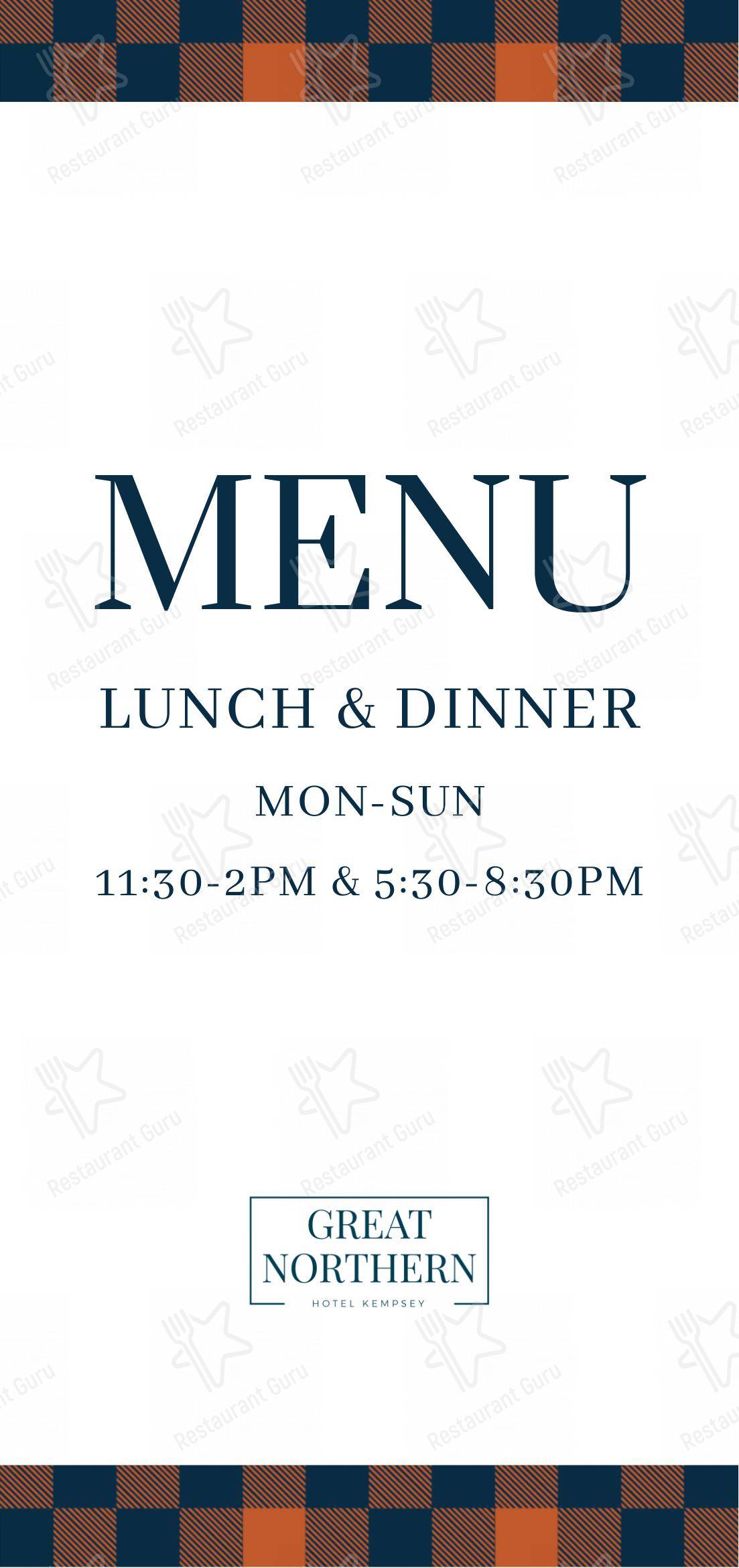 Menu at Great Northern Hotel restaurant, West Kempsey