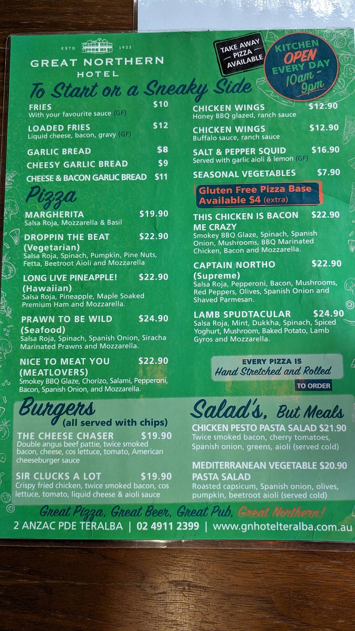Menu at Great Northern Hotel pub & bar, Teralba