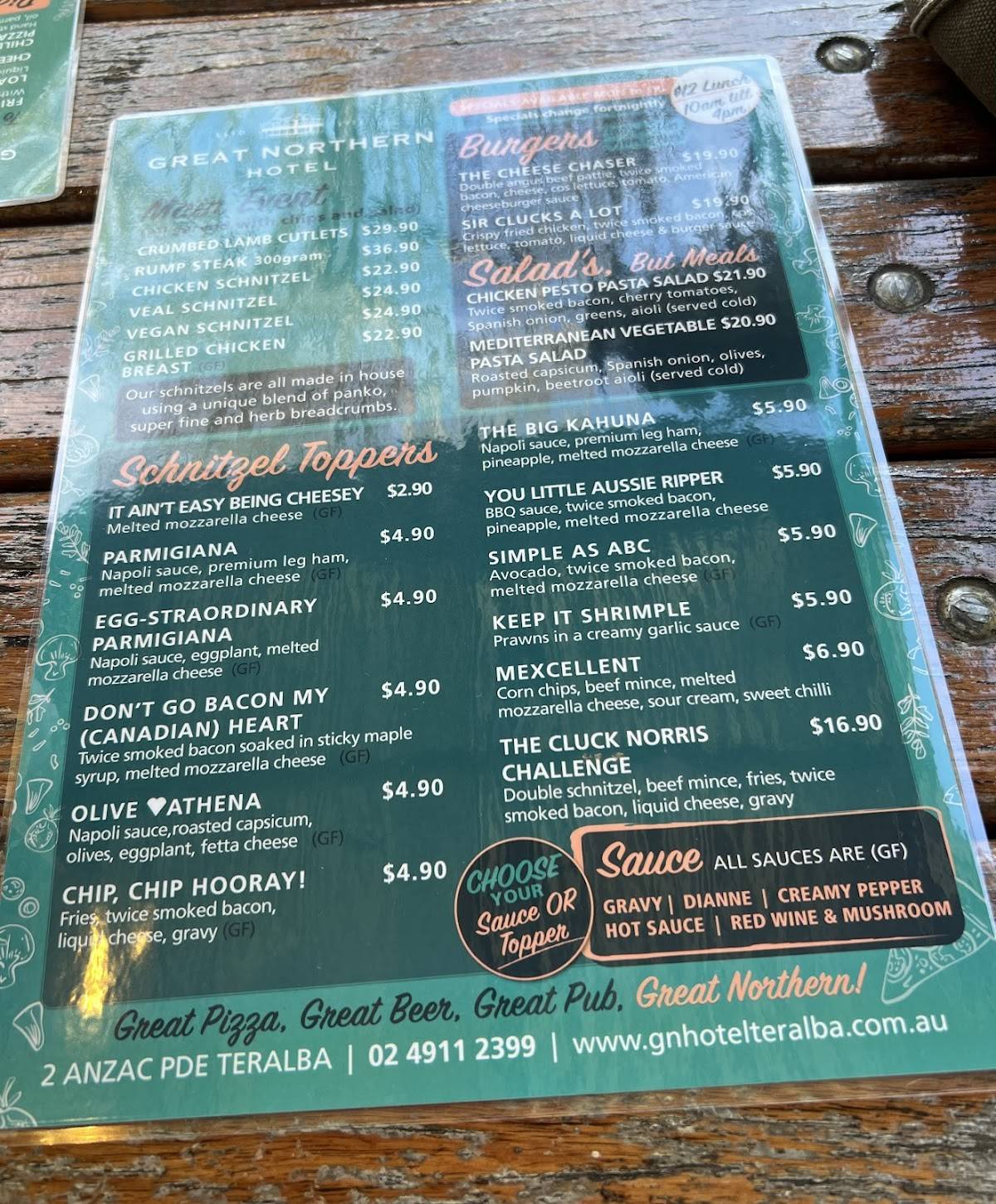 Menu at Great Northern Hotel pub & bar, Teralba