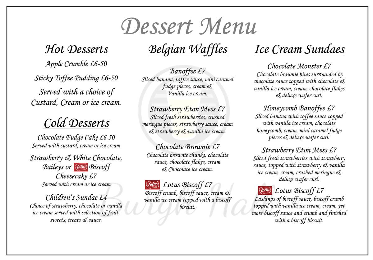 Menu at Burgh Hall pub & bar, Great Yarmouth