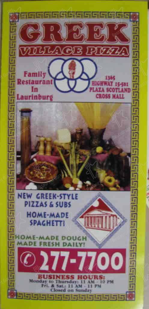 Menu at Greek Village Restaurant, Laurinburg, Scotland Crossing Dr