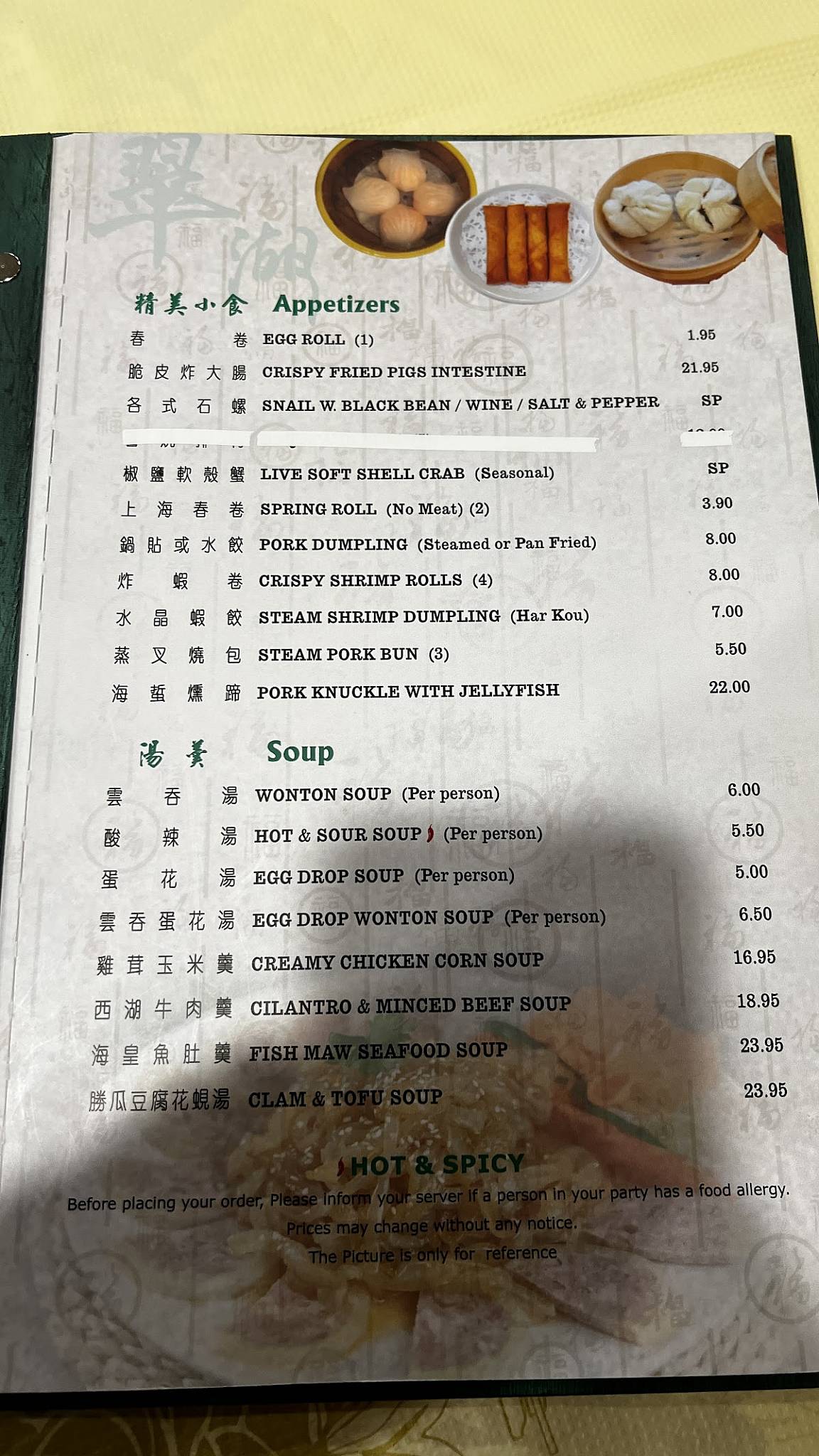 Menu at Green Lake Seafood & Dim Sum restaurant, Green Brook Township