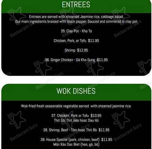Menu at Green Garden Pho restaurant, Silverdale