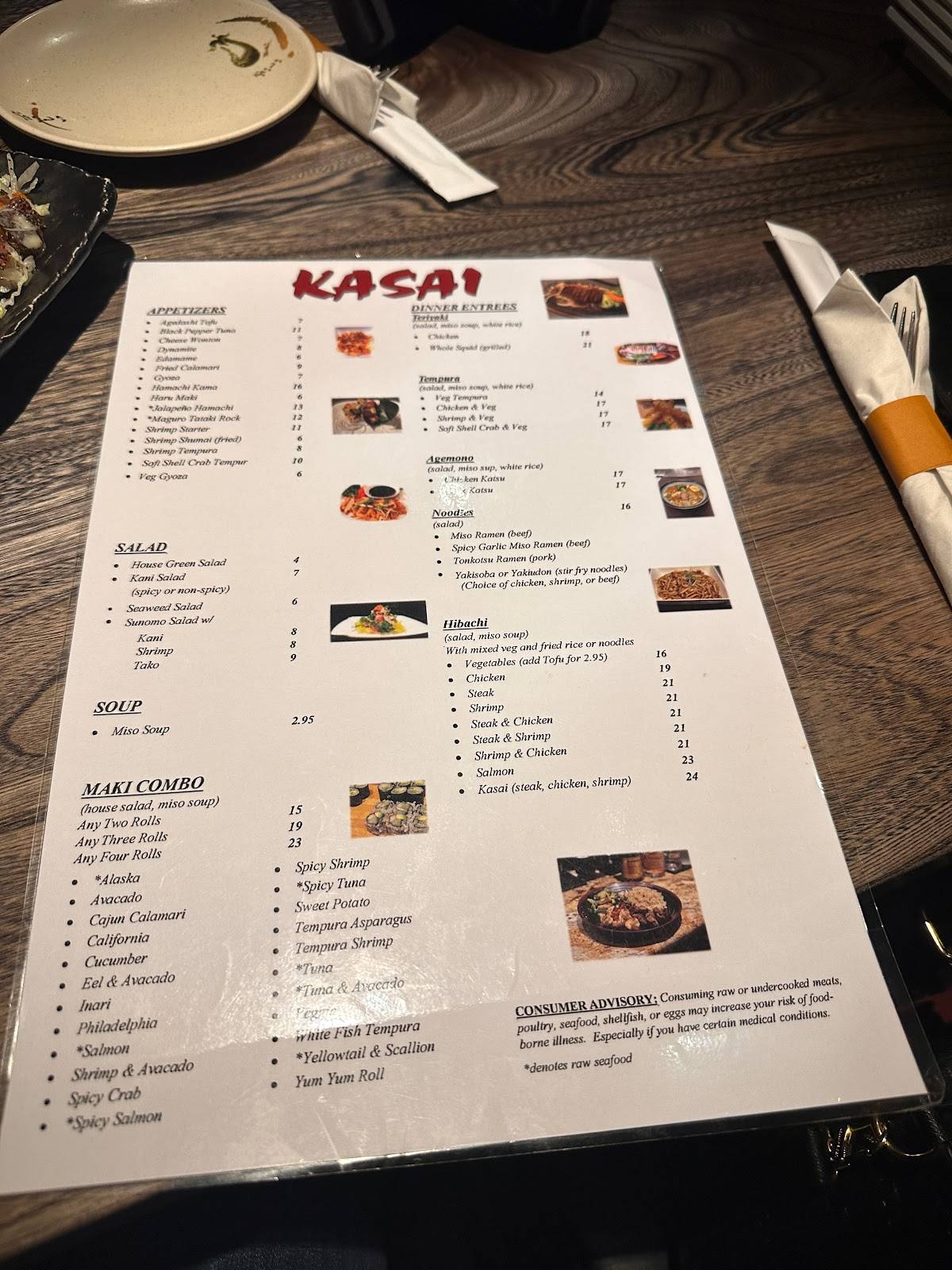 Menu at Kasai Japanese Restaurant, Green