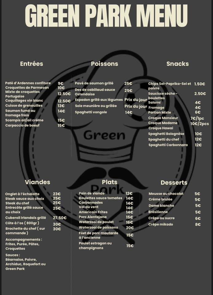 Menu au Chez Carlos Green Park, Anderlecht, Av. Théo Verbeeck 35