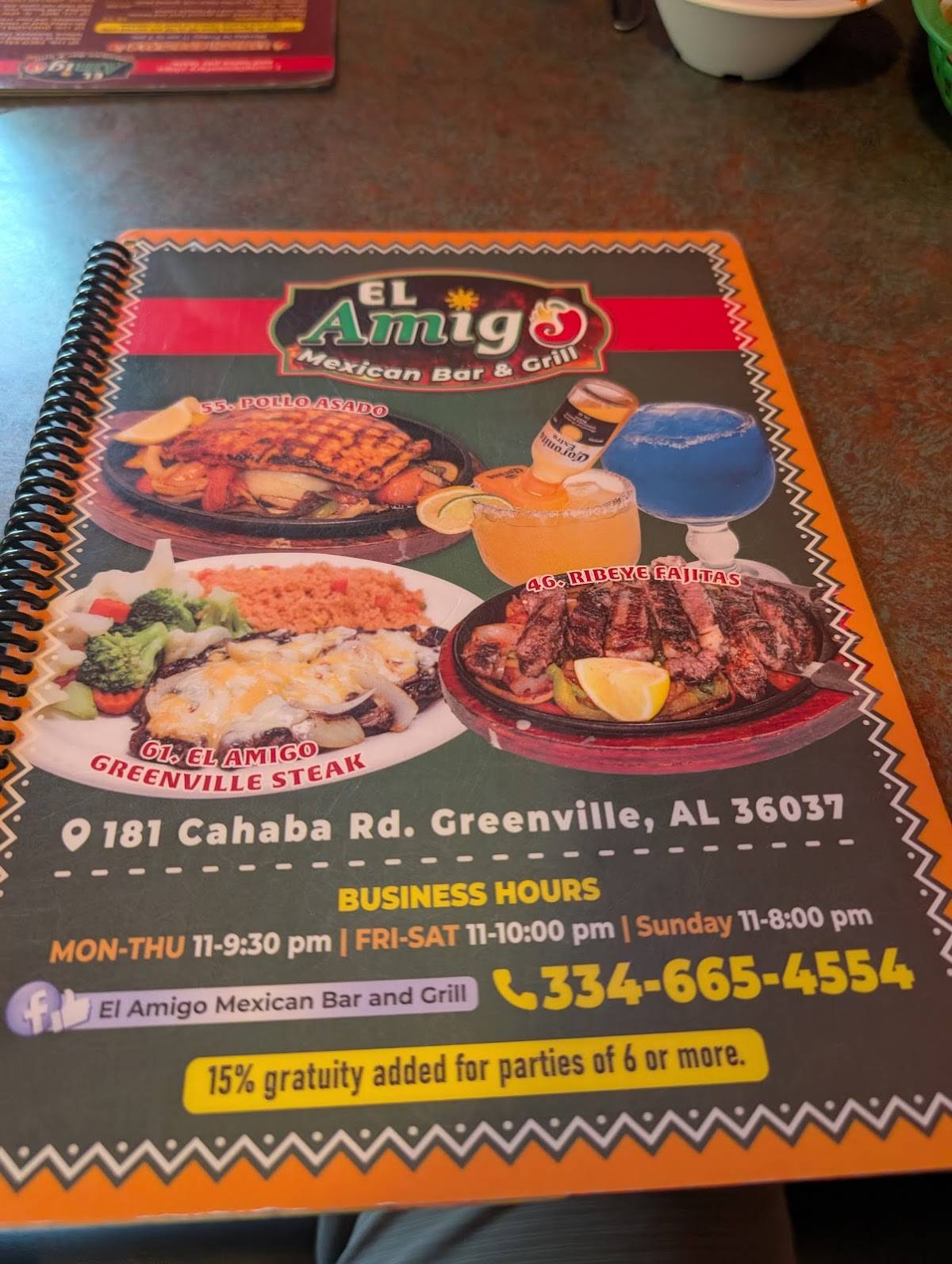 Menu at El Amigo Mexican Bar & Grill, Greenville